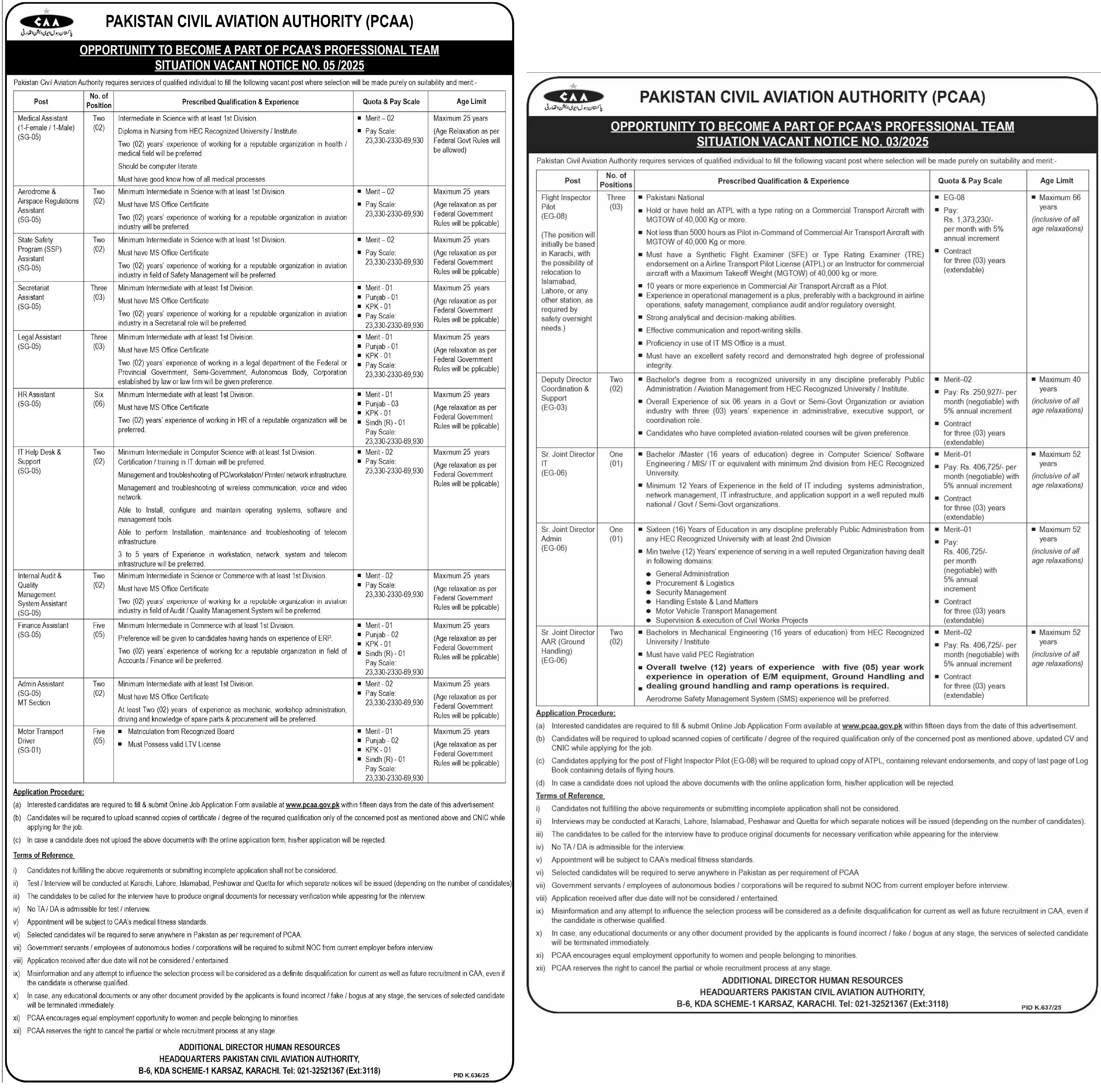 Pakistan Civil Aviation Authority PCAA Jobs 2025 Online Apply - pcaa.gov.pk