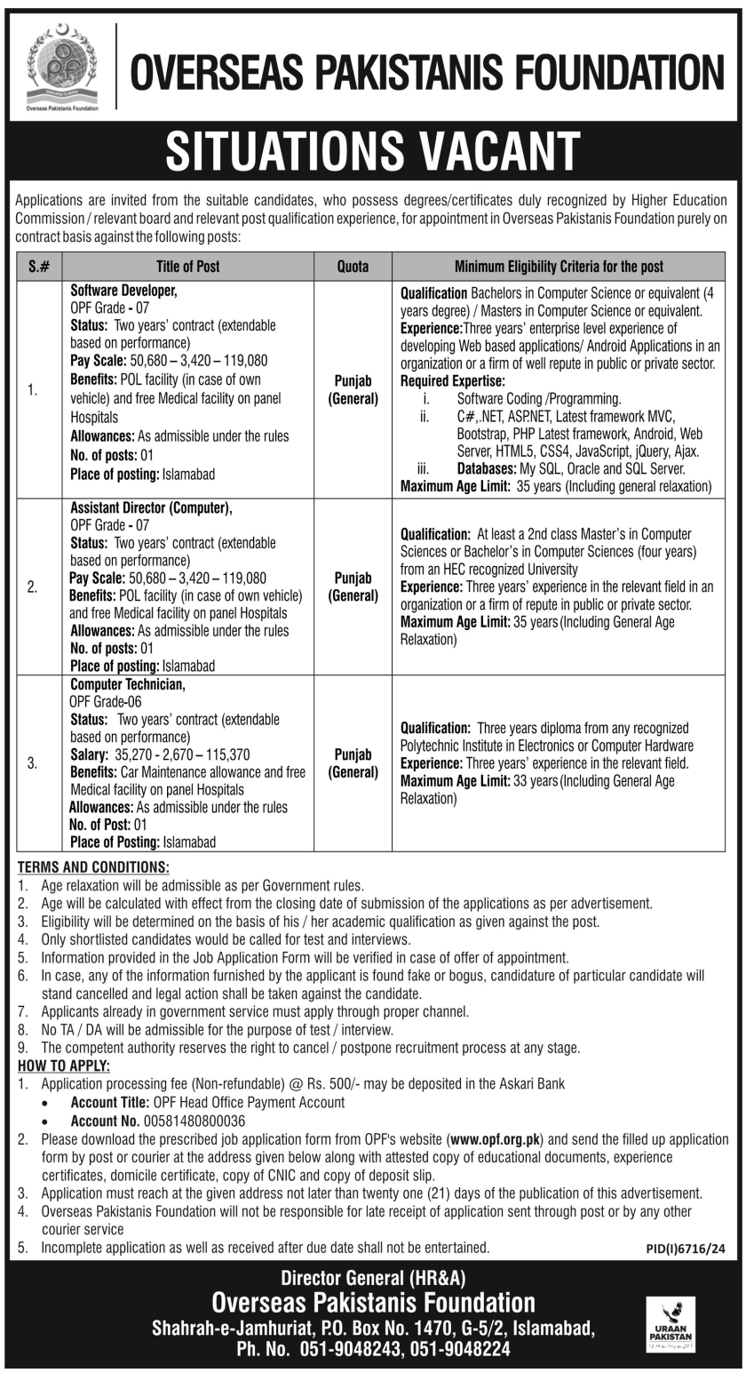 Overseas Pakistani Foundation OPF Jobs 2025 - Download Application Form