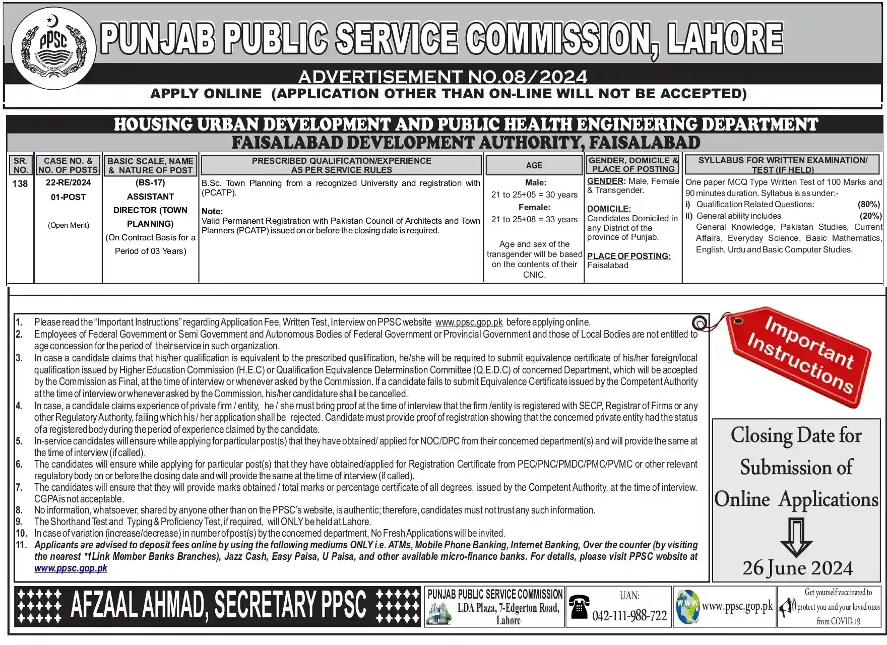 FDA Jobs 2024 - Faisalabad Development Authority - Apply Now