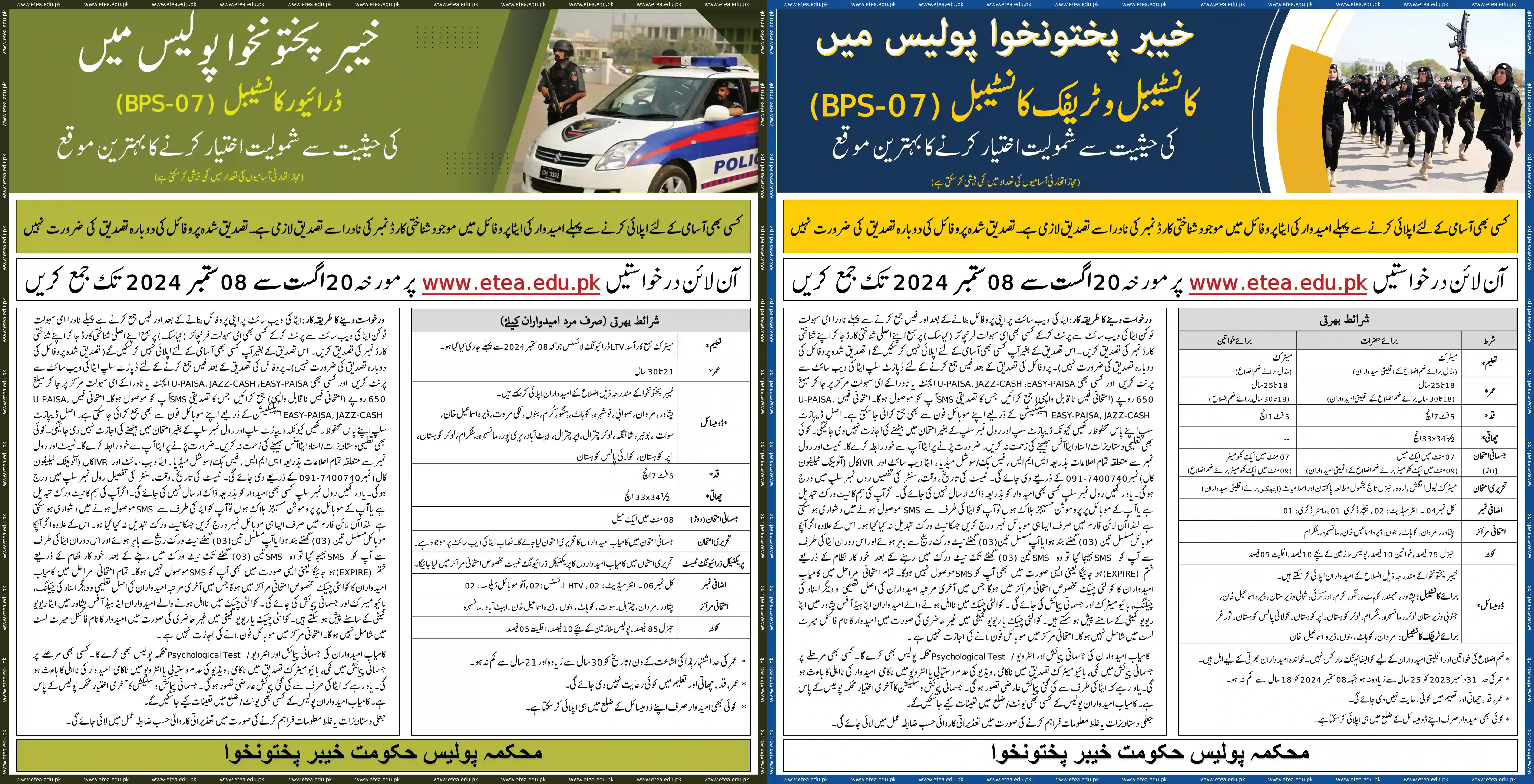 KPK Police Jobs August 2024 (Male & Female) For Police Contable ...