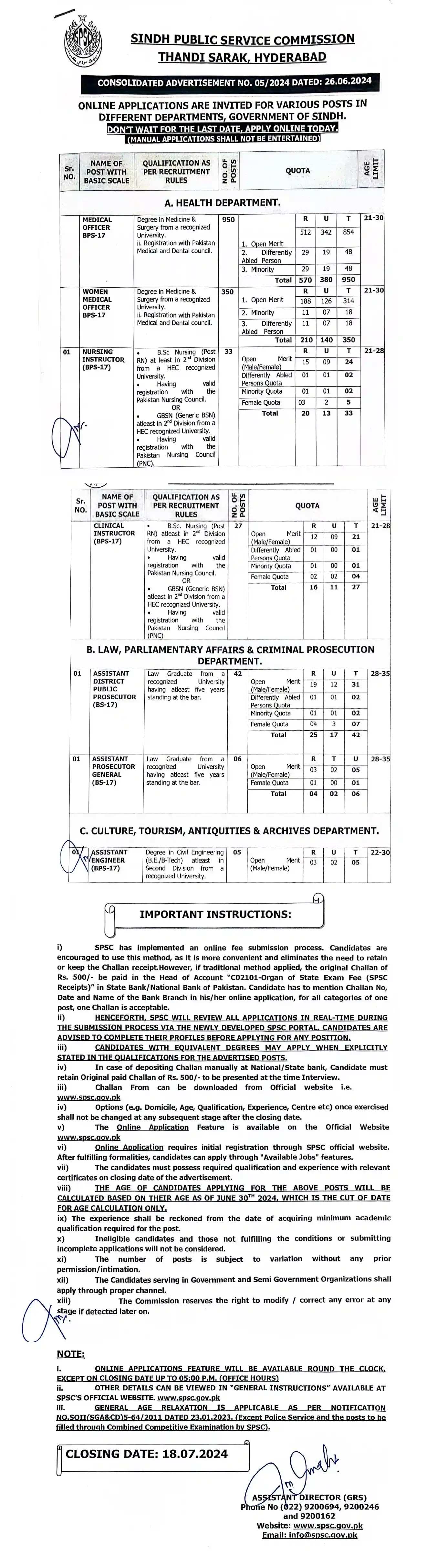 SPSC Jobs Advertisement 2024 - Latest Advertisement
